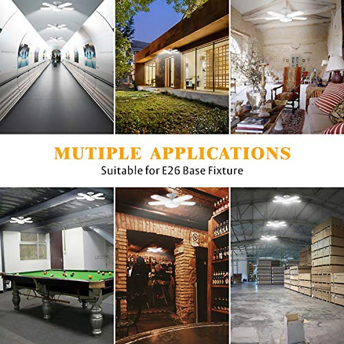 80W LED Garage Lights 2 Pack - 8000LM Deformable & Dimmable LED Garage Ceiling Lights 6500K LED Shop Light with 5 Adjustable Panels, LED Garage Lights for Warehouse Workshop Basement Lights