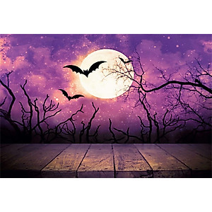 shensu Vinyl 9x6ft Purple Halloween Backdrops for Photography Withered Tree Super Moon Empty Wood Table Photography Background Newborn Baby Adults Portrait Parties Event Decor Photo Studio Props