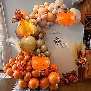 Fall Balloon Garland Arch Kit -Fall Birthday Party Baby Shower Decorations-133pcs Orange Brown Nude Balloons with Maple Leaves and Pumpkin for Little Pumpkin Fall Autumn Party Supplies
