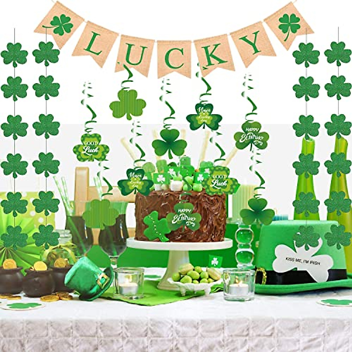 DmHirmg St Patricks Day Decorations,St Patricks Day Garland,St Patricks Day Hanging Decorations Lucky Irish Green St Patrick Party Home Party St Patricks Day Banner Big Pack