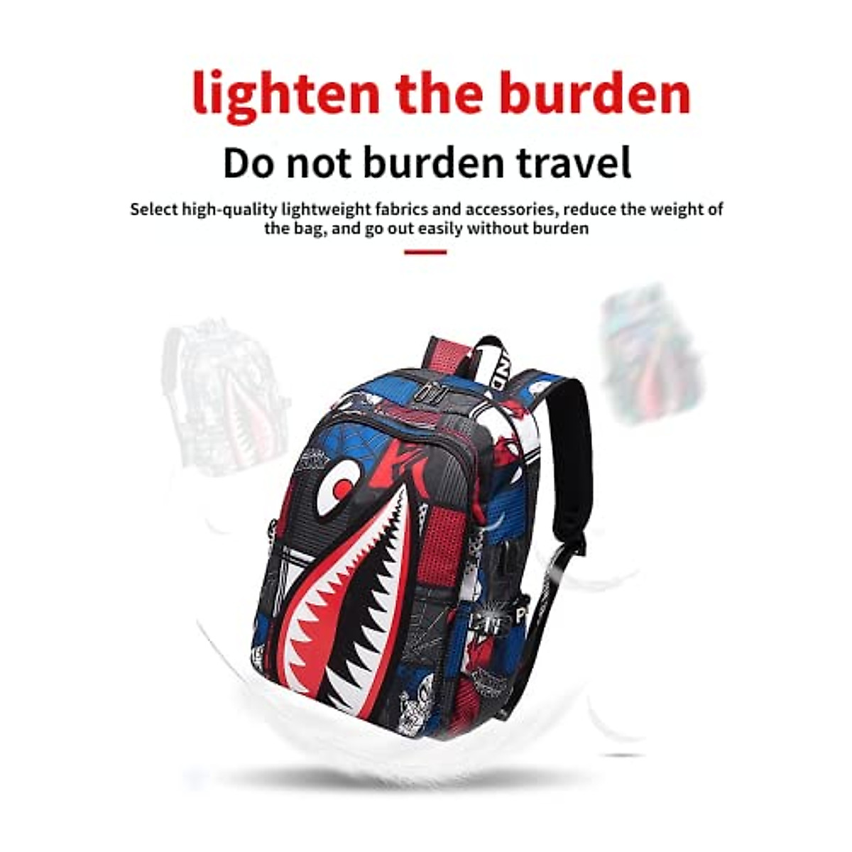 School Bag Boy School Bag Laptop Backpack with USB Portable Waterproof (blue foliage)