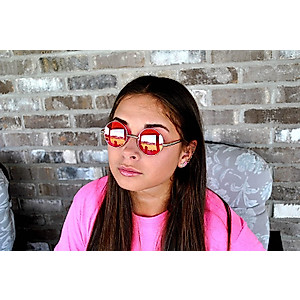 Round Retro Vintage Circle Style Sunglasses Red Lens Metal Frame