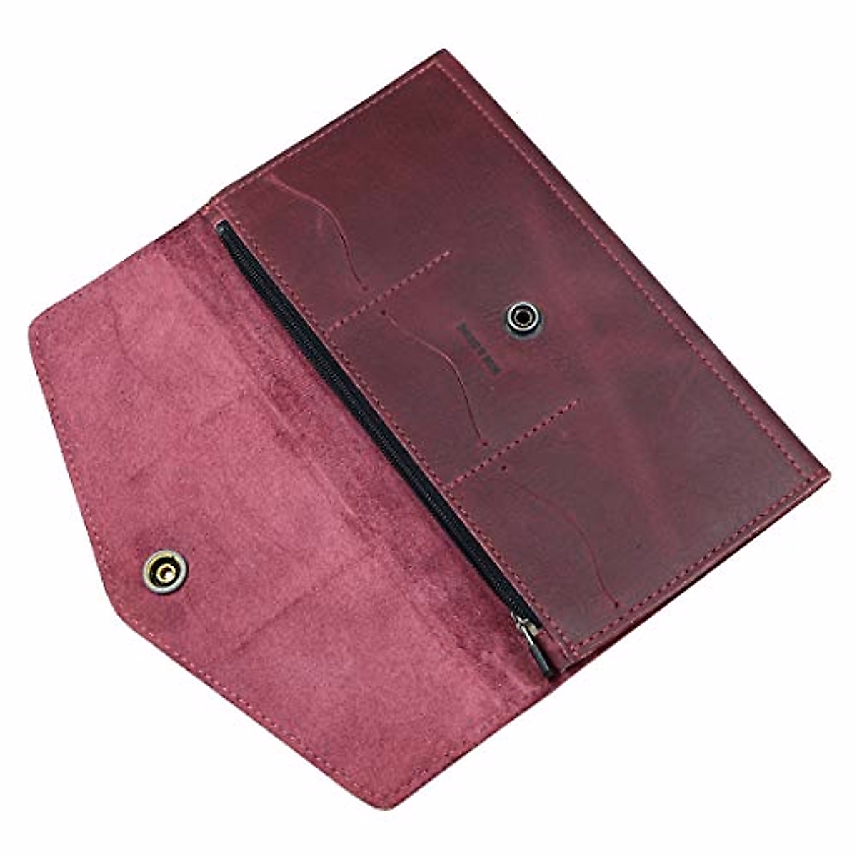 Hide & Drink, Triple Card Wallet, Holds Up to 3 Cards Plus Flat Bills & Coins, Cash Organizer, Zippered Pouch, Accessories, Full Grain Leather, Handmade, Sangria