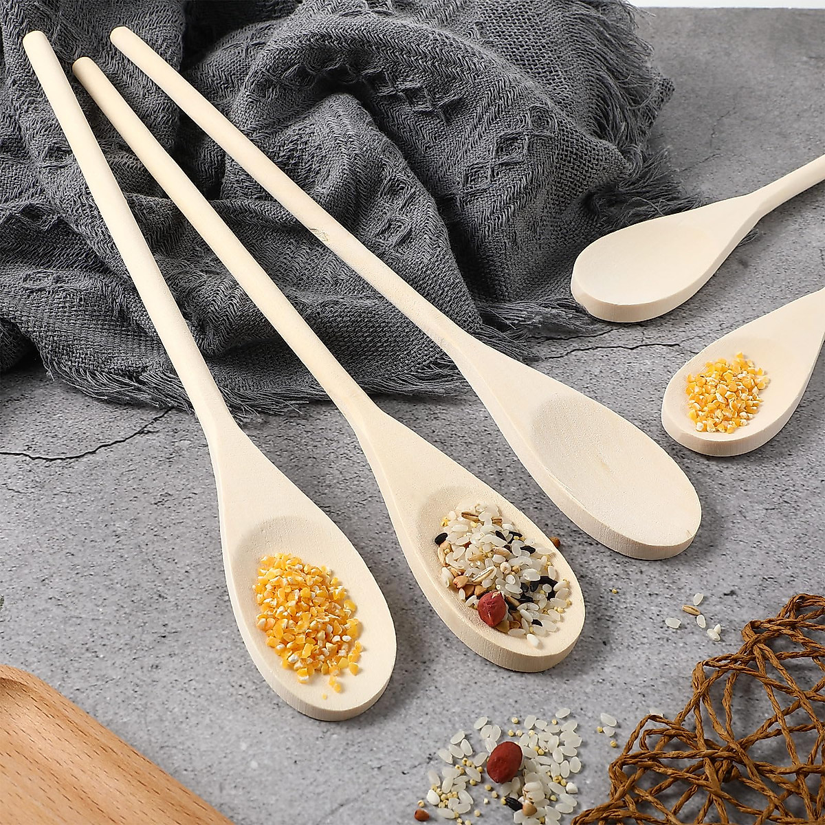 Mifoci 150 Pack 12 Inches Long Wooden Spoons for Cooking Long Handle Wood Spoons Kitchen Honey Spoons Mixing Stirring Tasting Serving Utensils Puppets for Eating Cooking Baking Crafts