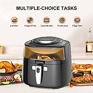 MAISON HUIS 8QT Latest Model Air Fryer with Detachable Propeller Shaft & Viewing Window, LED Digital Touch Screen Adjustable Temperature Control with 7 Presets Functions, 1700W