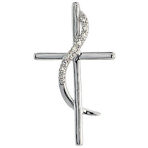 Sterling Silver Jeweled Methodist Cross Pendant, w/Cubic Zirconia stones, 1 5/8 inch (41 mm)