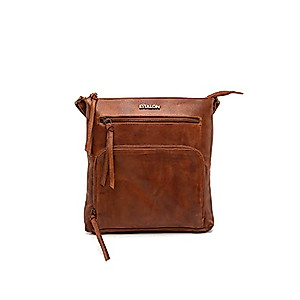 ESTALON Leather Crossbody Purses for women travel bags small shoulder bag crossover Bag for women (Bran)