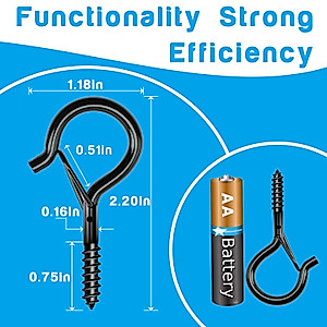 GARHWAL Screw Hooks for Outdoor String Lights 20 Pack, Q Hanger Black Ceiling Screw in Hooks with Safety Buckle for Hanging Plants, Christmas Lights, Patio Lights, Easy Release