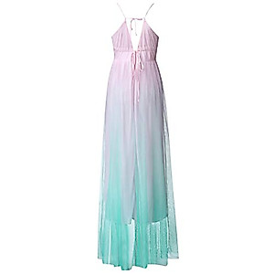 Womens Maxi Dress Elegant Sleeveless Halter Gradient Color Patchwork Evening Flowy Dress (L, Pink)