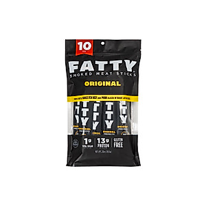 American Made Sweetwood Smokehouse FATTY Meat Sticks, Grass-Fed Beef, High Protein Snack, Camping, Sports, Road Trip, Low Carb, Gluten Free, MSG Nitrate Original Flavor, 2 Ounce (Pack of 10)
