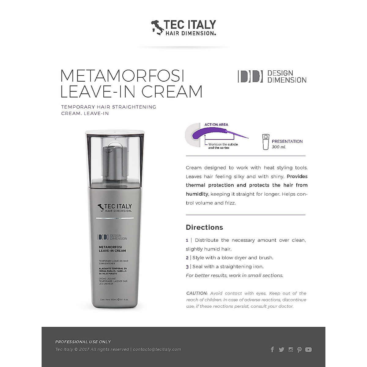 Tec Italy Straightening Pack: Metamorfosi Shampoo, Conditioner, Leave in Treatment - 30.3 Fl Oz, Paraben Free, For Curly Hair, Citrus Scent - Set of 4 by Tec Italy