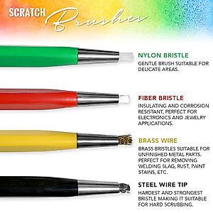 Fiberglass Pen Scratch Brush Set - Jewelry Cleaning Brush with Steel, Brass, Nylon, Fiberglass Tips for Corrosion Remover and Rust, Jewelry, Electrical Circuit Boards and Auto Body Work