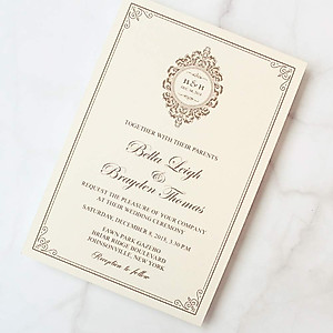 Picky Bride 25-Set Luxury Pocket Wedding Invitations, European-style Ivory Blank Cards, Gold Envelopes and Seals, 127 x 185mm