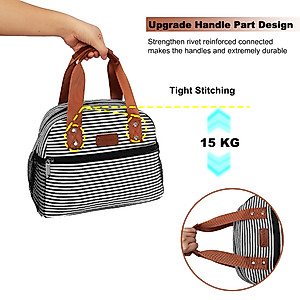 Lunch Bag for Women Freezable Lunch Tote Bag Organizer Reusable Cooler Lunch Box for Adult Outdoor Work,School and Picnic Insulated Lunch Bag with Pocket (Strip)
