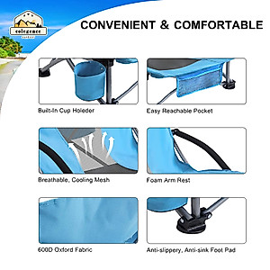 Colegence Low Back Camping Chair 2 Pack Support 300 LBS Carry Bag Included,Low Profile Folding Outdoor Chair,Camp Beach Chairs Set,with Phone Bag,Cooler Pocket,Cup Holder for Kids(2 Pcs Blue)