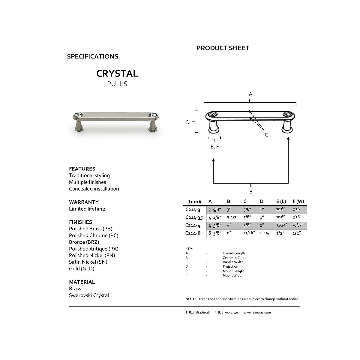 Alno C214-6-PA Traditional Crystal Pulls, Polished Antique