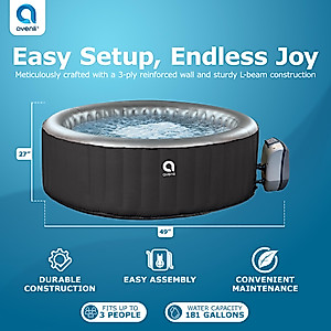 JLeisure Avenli London 181 Gallon 49 Inch 2 to 3 Person Inflatable Hot Tub Spa with Control Panel, Insulated Tub Cover and Floor Protector, Black