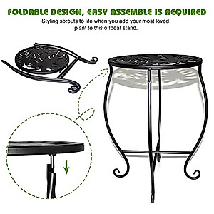KABB 15'' Tall Plant Stand for Flower Pot, 10-inch Round Metal Plant Stand Indoor, Decorative Black Flower Pot Stand Plant Table, Rustproof Potted Holder Outdoor Plant Stands for Home Garden