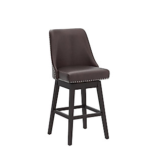 Kmax Leather Counter Height Bar Stools Swivel Farmhouse Bar Stools with Wood Legs Nailhead Footrest for Kitchen Island, Set of 2- Chocolate