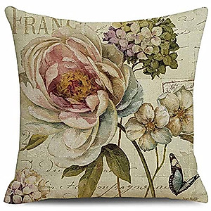 CARROLL 18" x 18" Retro Garden Farm Flower Pattern Spring Decoration Throw Pillow Cover Home and Outdoor Decoration Pillow Case Sofa Cushion Cover a Set of 4