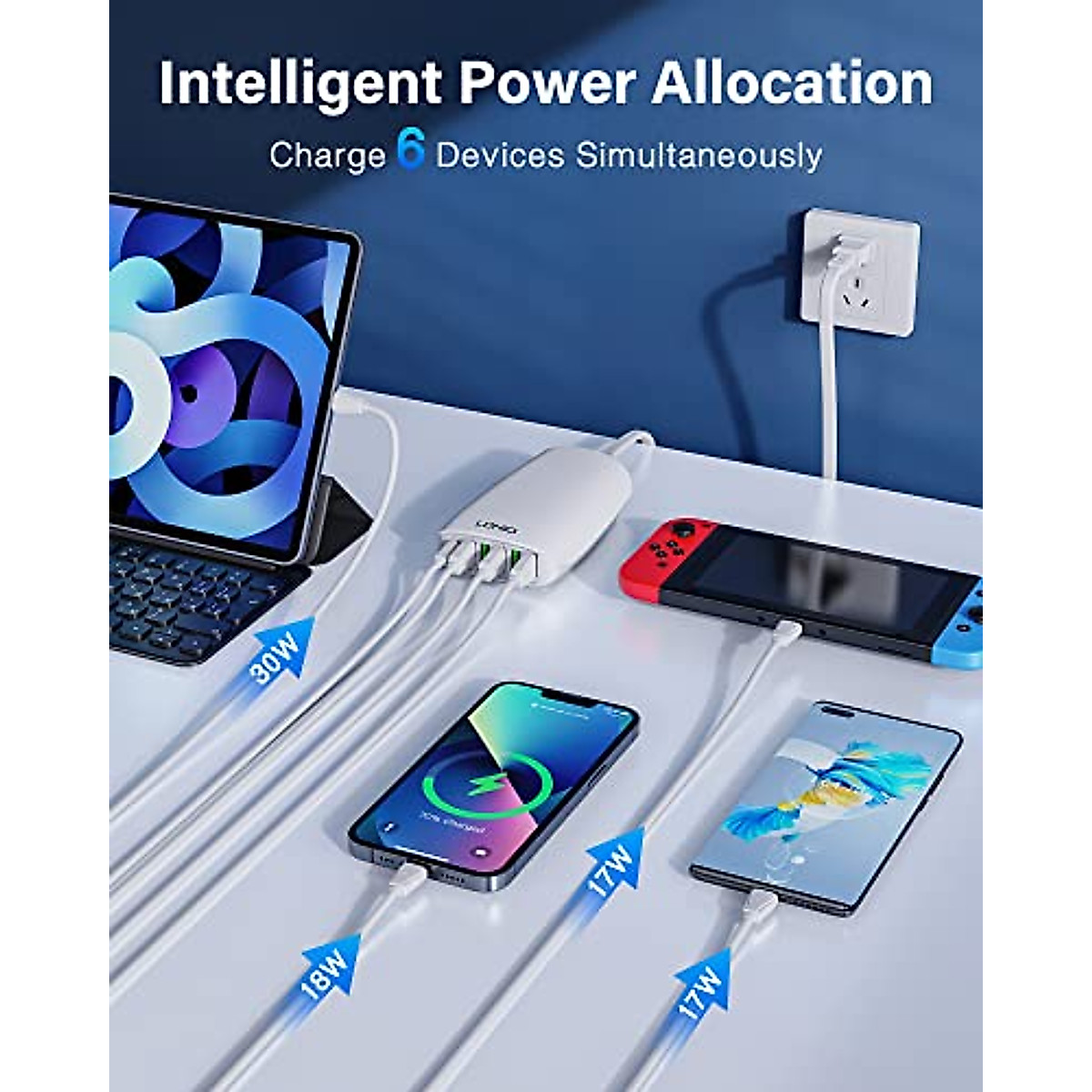 USB C Charger, LDNIO 65W PD Fast USB C Wall Charger, 6-Port USB C Charging Station with PD3.0+QC4.0 Compatible with MacBook Pro/Air, iPhone 14/13/12 Pro Max, iPad Series, Laptops, Samsung and More