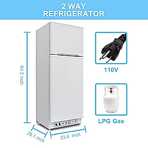 Techomey Propane Refrigerator with Freezer 9.35 Cu.Ft, Gas Fridge with Freezer Off Grid, 110v/LPG Dual Powers, RV Refrigerator for Outdoor, Truck, Camper, Kitchen, White