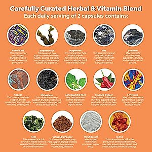 Herbal Thyroid Support Complex - Iodine Thyroid Supplement with L Tyrosine Bladderwrack Kelp Selenium and Ashwagandha - Mood Enhancer Energy Supplement for Thyroid Health - 60 Halal Capsules