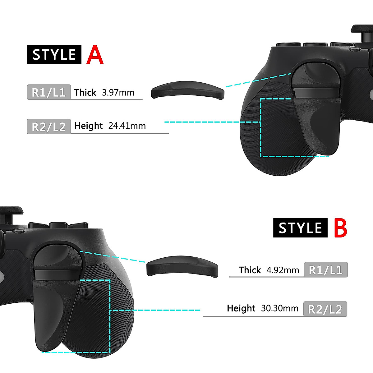 PlayVital 2 Pair Shoulder Buttons Extension Triggers for PS4 All Model Controller, Game Improvement Adjusters for PS4 Controller, Bumper Trigger Extenders for PS4 Slim Pro Controller - Black