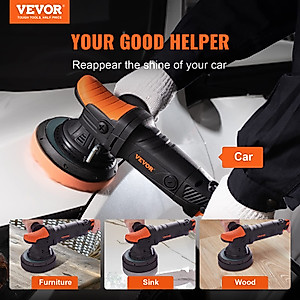 VEVOR Buffer Polisher, 6-Inch Random Orbital Polisher for Car Detailing, 6 Variable Speed 1900-4600RPM Dual Action Polisher Waxer Kit, with Detachable Handle for Car, Boat, Polishing, Waxing