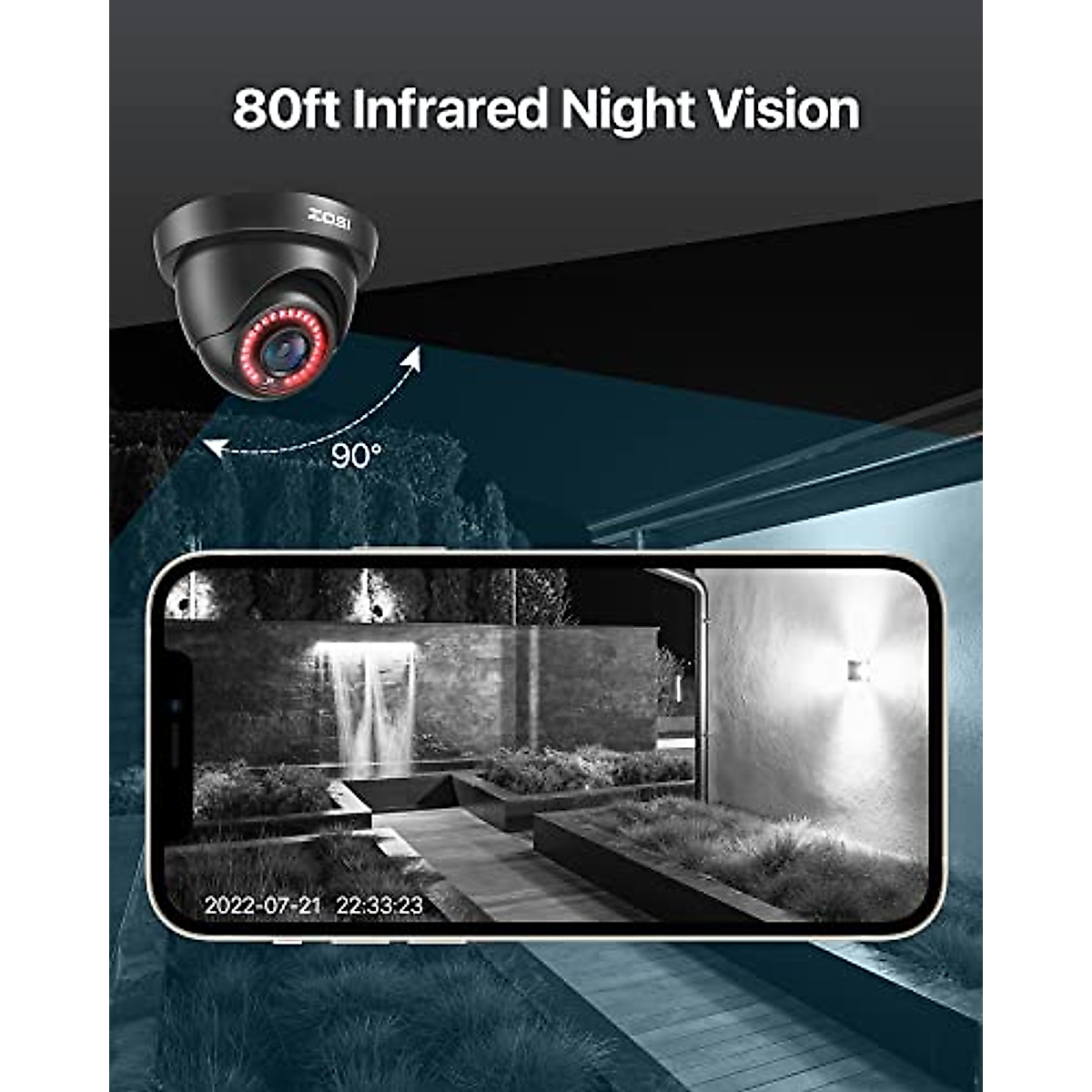 ZOSI 2.0MP FHD 1080p Dome Camera Housing Outdoor Indoor (Hybrid 4-in-1 CVI/TVI/AHD/960H Analog CVBS),24PCS LEDs,80ft IR Night Vision,CCTV Security Camera with 105° Wide Angle