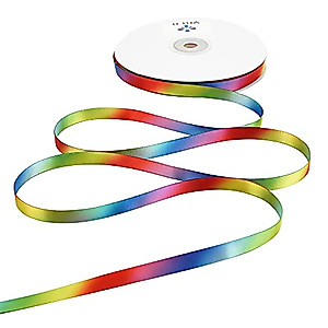 MEEDEE Rainbow Ribbon Rainbow Satin Ribbon Thin Ribbon 3/8 inch Colored Ribbon for Crafts Gift Ribbon for Gift Wrapping Birthday Pride Party Wedding Decorating Kids Ribbon Wands - 50 Yards