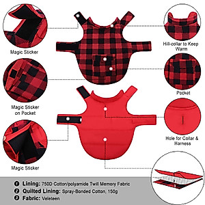 ASENKU Plaid Dog Winter Coat, Dog Fleece Jacket Plaid Reversible Dog Vest Waterproof Windproof Cold Weather Dog Clothes Pet Apparel for Small Medium Large Dogs Red M