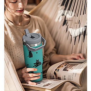 30oz Stainless Steel Vacuum Insulated Water Bottle (Cat-Blue)