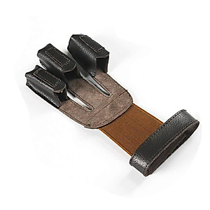 Linkboy Archery Gloves Hunting Shooting Three Finger ，Arm Guard 100% Pure Ox Leather Protection Archery Protective Gloves brown - 1set