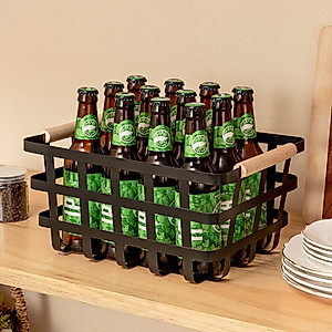 Black Farmhouse Baskets Pantry Baskets with Wooden Handles Storage Organizer Farmhouse Baskets, Freezer Baskets Household Refrigerator for Cabinets, Pantry, Closets, Bedrooms, kitchen