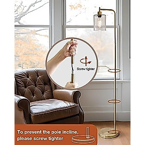Oneach 66.5 '' Industrial Floor Lamp for Living Room Modern Standing Lamps with Hanging Clear Glass Shade Reading Tall Pole Lamp for Bedroom Office Study Room AB Antique Brass（Bulb Included）