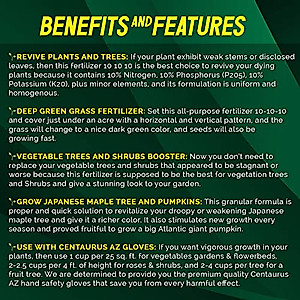 Southern Ag Fertilizer 10-10-10 - All-purpose Granular Fertilizer - organic fertilizer – Fertilizer for vegetable garden & Flowerbed Roses & Large Shrubs and Fruit Trees- Available with Premium Quality Centaurus AZ Gloves-5LB