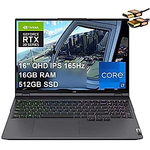 Lenovo Legion 5i Pro Flagship 16 Gaming Laptop 16" QHD IPS 165Hz Anti-Glare Display 11th Gen Intel Octa-Core i7-11800H 16GB RAM 512GB SSD GeForce RTX 3050 4GB RGB Backlit KB Win10 Gray + HDMI Cable