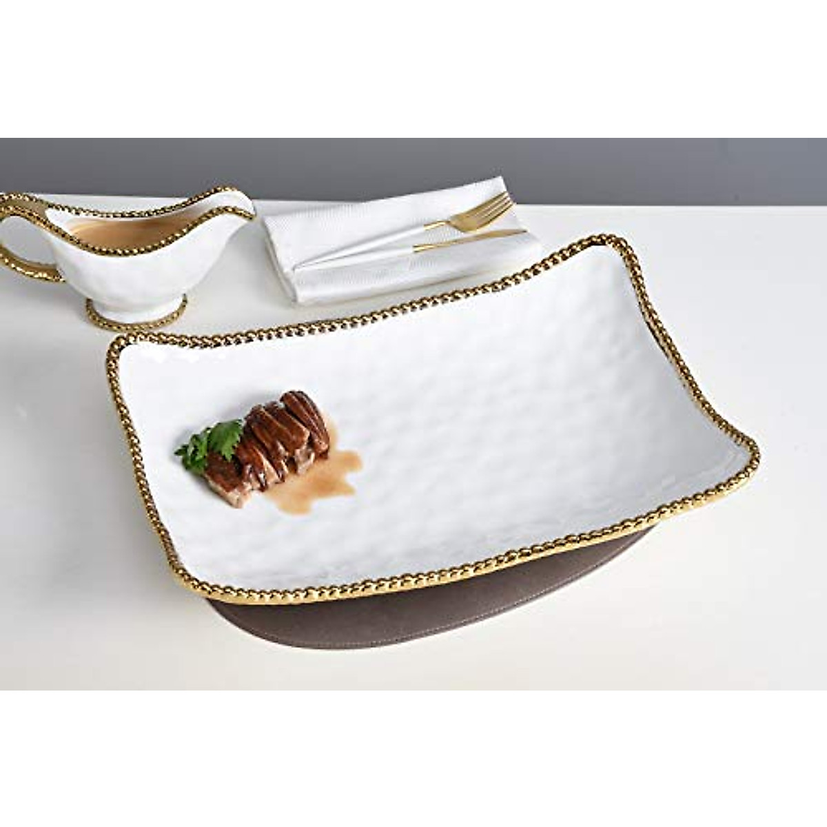 Pampa Bay Porcelain Rectangular Serving Platter Tray (Gold)