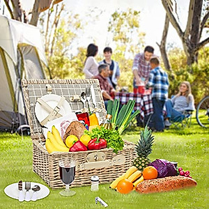 Wicker Picnic Basket for 2 Persons, Willow Picnic Set with Insulated Liner for Picnic, Camping, Outdoor, Valentine Day, Chirtmas, Thanks Giving, Birthday.