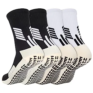 Jspupifip 2 Pair Soccer Socks Men,Ankle Socks Youth Black/White Speed Anti Slip Grip Pads Football Sock Gain the Edge Grip Soccer Socks for Women Girls Boys Teen Kids(White,Black)