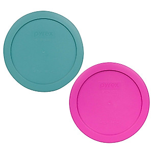 Pyrex 7201-PC 4 Cup (1) Turquoise & (1) Pink Round Plastic Storage Lid, Made in USA