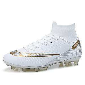 YEFDG Men’s Soccer Boots Football Shoes Cleats Spike Shoes Sneaker Comfortable Adults Athletic Outdoor/Indoor/Competition/Training White