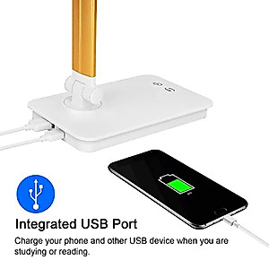Lapeort LED Desk Lamp with USB Charging Port, Dimmable Eye-Caring Desk Lamp for Home Office, Touch Control Cute Table Lamp with 5 Lighting Modes, 3 Level Brightness