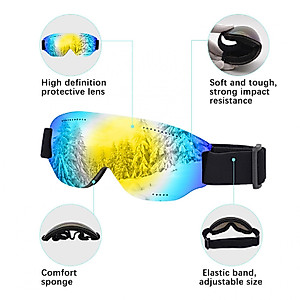 OSTF Ski Goggles Snow Sport Goggles, OTG Snowboard Goggles Anti Fog Snow Goggles for Women Men Youth UV Protection