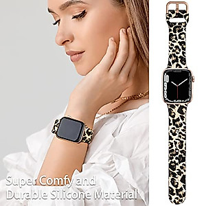 ACESTAR Double Sided Band Compatible with Apple Watch Band 38mm 40mm 41mm, Cute Floral Cheetah Soft Silicone Replacement with Classic Rose Golden Clasp for iWatch Series 8 7 6 5 4 3 2 1 SE, Leopard