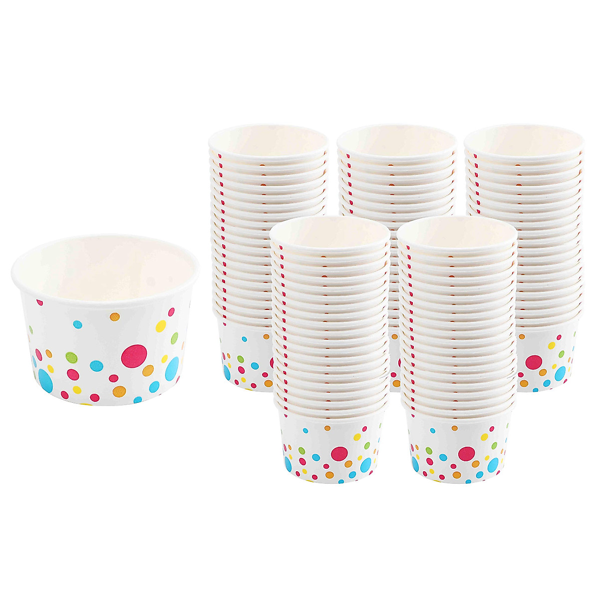 GSM Brands Paper Ice Cream Cups (Polka Dots Design) - 100-Count - 8 oz Disposable Dessert Bowls for Hot or Cold Food, 8-Ounce Party Supplies Treat Cups for Sundae, Frozen Yogurt, Soup, White