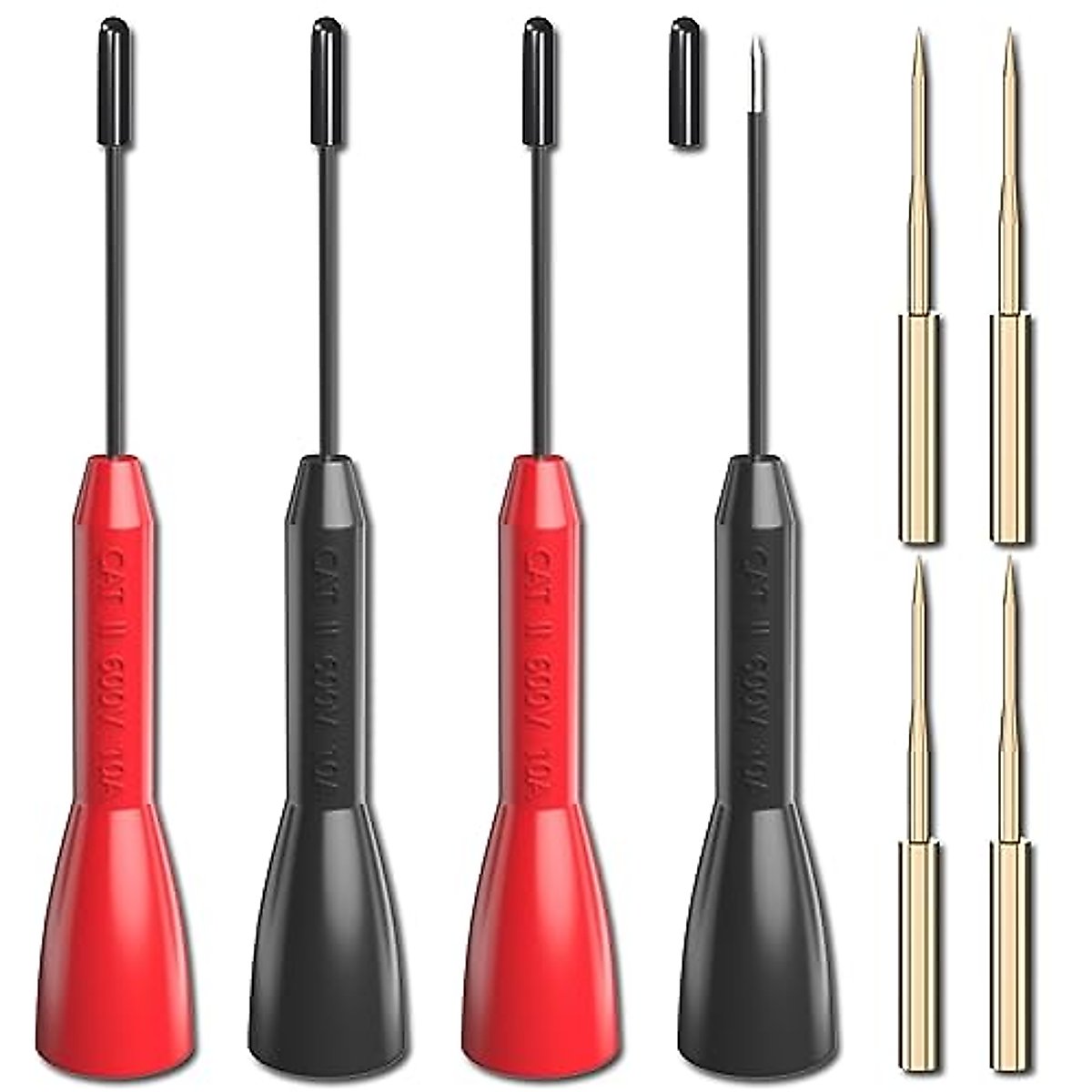 Goupchn Test Probe Set 4PCS 600V/10A Non-Destructive Back Probes and 4PCS Gold-Plated Precision Sharp Probes for 2mm Multimeter Leads Electrical Testing