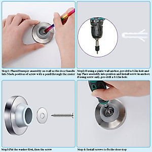 Pangda Concave Wall Door Bumper Stop Silver Stainless Steel Wall Door Bumper with 1-1/8 Inch Gray Round Rubber Bumper Wall Protector Door Stops (Silver,6 Pieces)