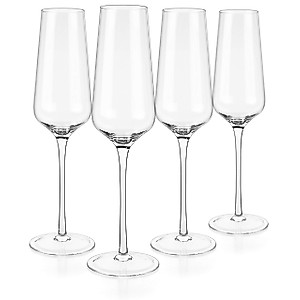 Luxbe - Champagne Crystal Flutes Glasses, Set of 4 - Modern Elegant Sparking Wine Glasses, Hand Blown - Good for Wedding, Anniversary, Christmas - 12oz / 350ml